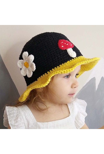 El Örgüsü Çocuk Bucket Şapka Sarı Siyah Karışık Desen