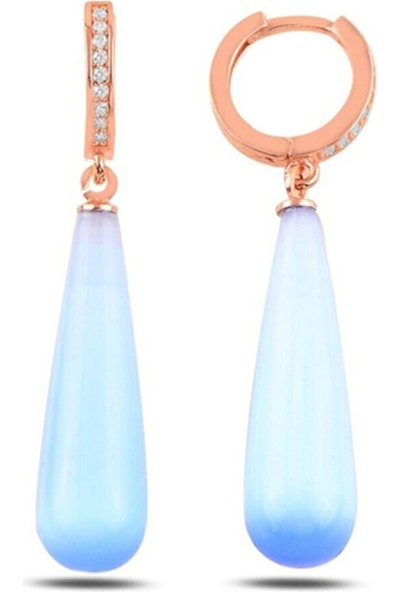 Kedi Gözü Drop Gümüş Sallantılı Küpe