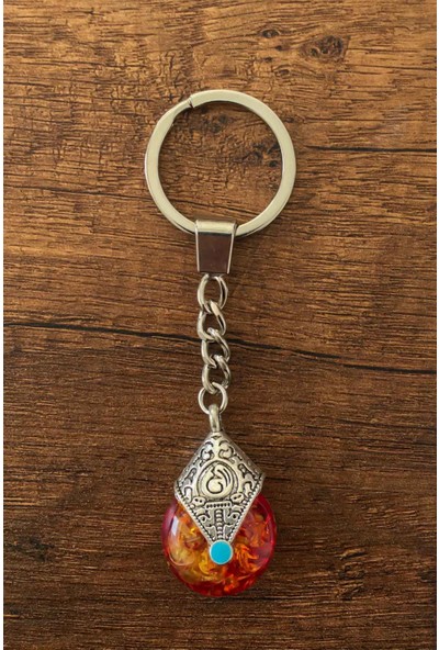 Tesbih Kenti Yuvarlak Taşlı Parçacıklı Anahtarlık