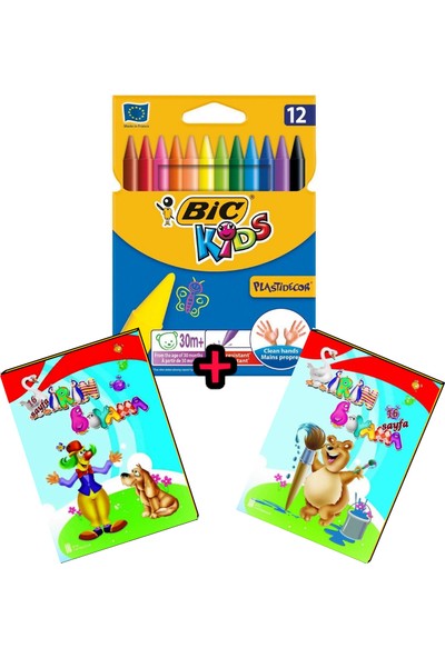 Bic Çocuk 12 Renk Silinebilir Mum Pastel Boya(Elleri Kirletmeyen)+Boyama Kitapları Bic Çocuk 12 Renk Silinebilir Mum Pastel Boya(Elleri Kirletmeyen)+Boyama Kitapları