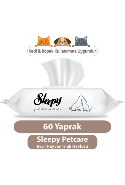 Sleepy Petcare Evcil Hayvan Islak Havlusu 60 Yaprak