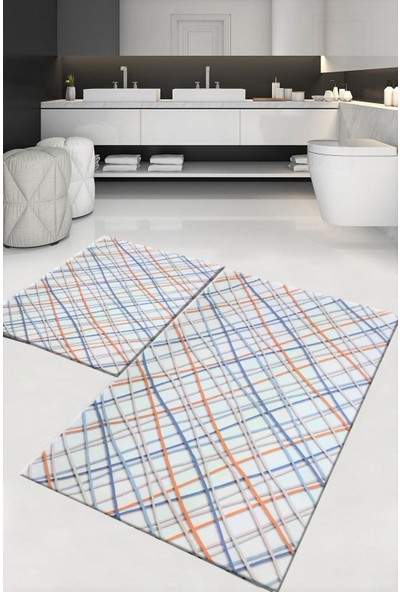 Balat Halı Raschel Carpet 3D Üç Boyutlu Mavi-Sarı Çizgili 2'li Banyo Paspası RC009 Balat Halı Raschel Carpet 3D Üç Boyutlu Mavi-Sarı Çizgili 2'li Banyo Paspası RC009