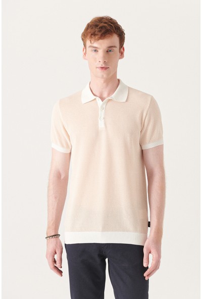 AVVA Erkek Bej Polo Yaka Jakarlı Kısa Kol Kazak A21Y5204 AVVA Erkek Bej Polo Yaka Jakarlı Kısa Kol Kazak A21Y5204