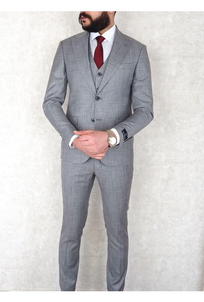 Jan Carlucci Slimfit Yelekli Drop 6 Takım-Gri Jan Carlucci Slimfit Yelekli Drop 6 Takım-Gri