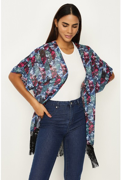 Select Moda Kadın Renkli Püsküllü Kimono Select Moda Kadın Renkli Püsküllü Kimono