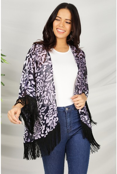 Select Moda Kadın Desenli Püsküllü Kimono Select Moda Kadın Desenli Püsküllü Kimono
