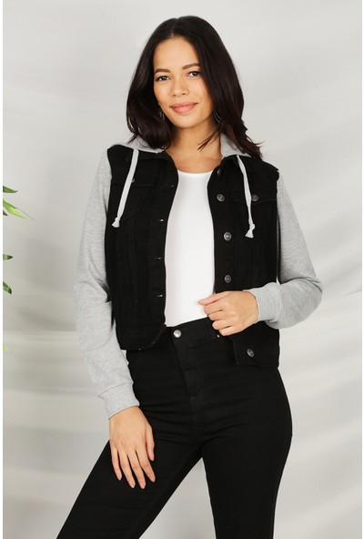 Select Moda Kadın Mavi Gri Kapüşonlu Denim Ceket Select Moda Kadın Mavi Gri Kapüşonlu Denim Ceket