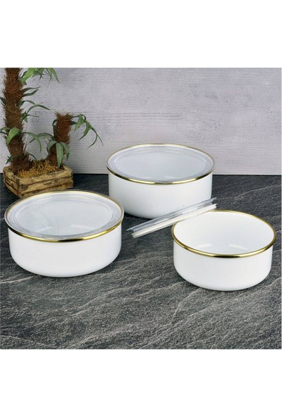 Beyaz Gold 3'lü Emaye Saklama Kabı 14-16-18 cm Beyaz Gold 3'lü Emaye Saklama Kabı 14-16-18 cm
