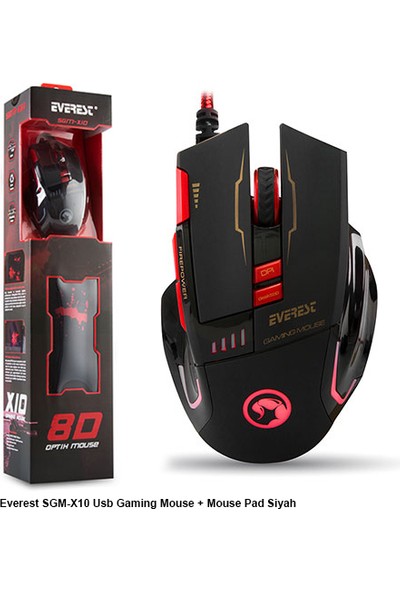 Everest SGM-X10 USB Gaming Mouse + Mouse Pad Siyah