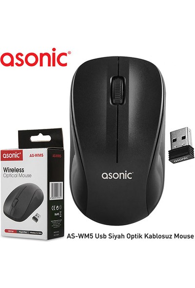 Asonic As-Wm5 Kablosuz+Usb Optic Siyah Mouse Asonic As-Wm5 Kablosuz+Usb Optic Siyah Mouse