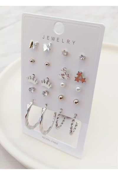 Jewelry 10'lu Kral - Yıldız - Kelebek Küpe Seti