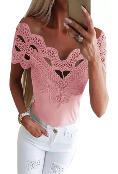 Black&Grace Kadın Omuzu Dantelli Bluz / C7