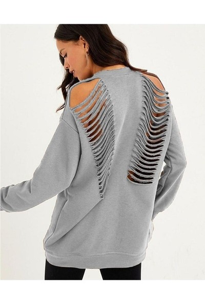 Black&Grace Sırtı Lazer Kesim Oversize Sweat /a8