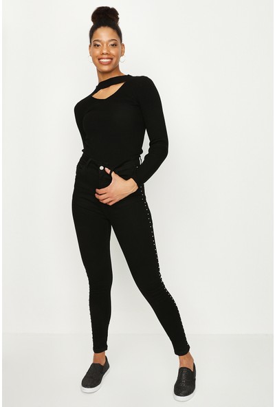 Select Moda Kadın Siyah Taş Detaylı Yüksek Bel Skinny Jeans Select Moda Kadın Siyah Taş Detaylı Yüksek Bel Skinny Jeans