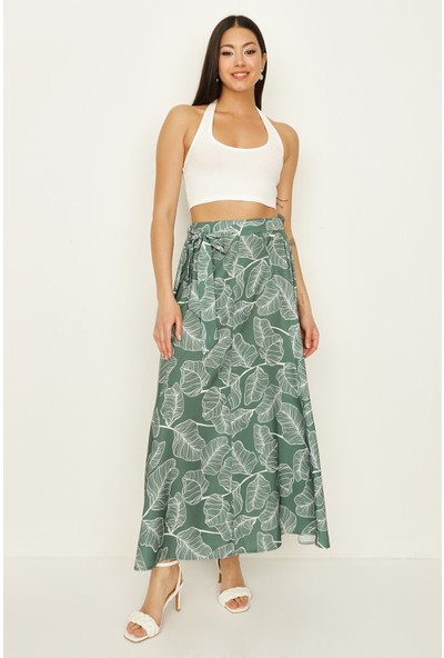Select Moda Kadın Haki Desenli Kuşaklı Volanlı Uzun Etek Select Moda Kadın Haki Desenli Kuşaklı Volanlı Uzun Etek