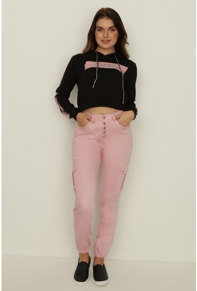 Select Moda Kadın Lila Paçası Lastikli Kargo Pantolon