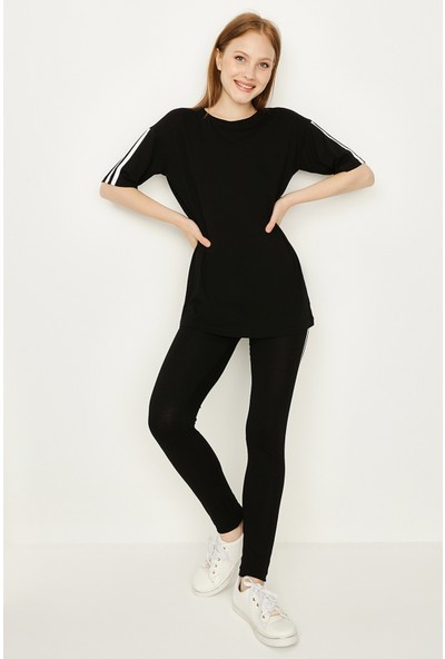 Select Moda Kadın Siyah Yanları Şeritli Alt Üst Takım Set 2'li Select Moda Kadın Siyah Yanları Şeritli Alt Üst Takım Set 2'li