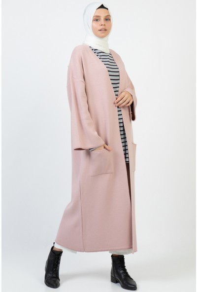 İlmek Kadın Kahve Kimono Kol Cepli V Yaka Hırka 4100