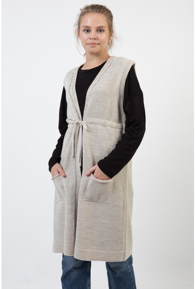 Kadın Bordo Triko Cepli Yelek 4130