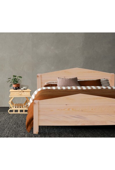 Renazzo Mobilya Milano Çift Kişilik Doğal Masif Ahşap Karyola Vernikli