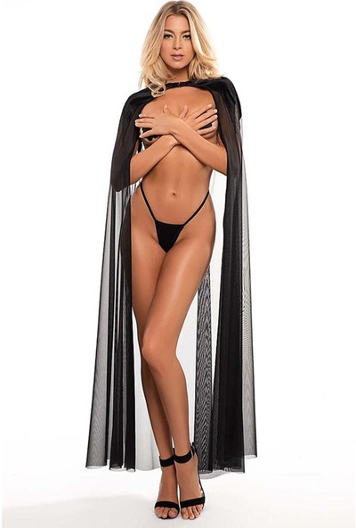 Vonda Wear Siyah Fantezi Pelerin Tül GECELIK-50591 Vonda Wear Siyah Fantezi Pelerin Tül GECELIK-50591