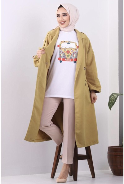 Henza Kolu Bağlcıkllı Trençkot-Yağ Yeşili