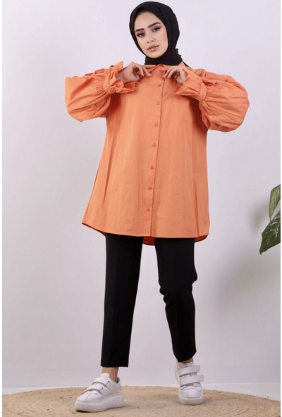 Magazin Kolları Bağlamalı Gömlek-Orange Magazin Kolları Bağlamalı Gömlek-Orange