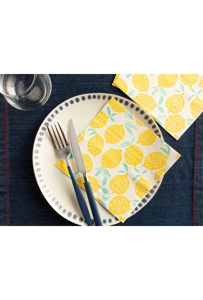 English Home Lemon Craze Kağıt 20'li Kağıt Peçete 33X33 cm Beyaz