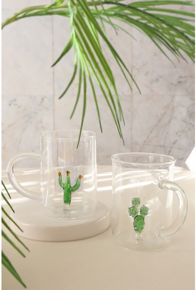 Adamodart Kaktüs & Sukulent Tasarım Dekoratif Borosilikat 2'li Cam Kupa Seti Adamodart Kaktüs & Sukulent Tasarım Dekoratif Borosilikat 2'li Cam Kupa Seti