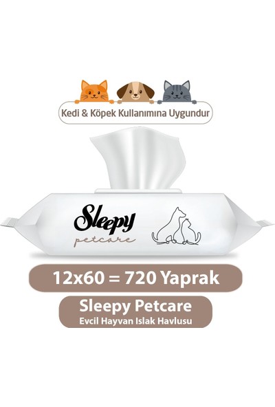 Sleepy Petcare Evcil Hayvan Islak Havlusu 12X60 Yaprak Sleepy Petcare Evcil Hayvan Islak Havlusu 12X60 Yaprak