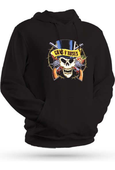 Creatsh Guns N' Roses Baskılı Siyah Kapüşonlu Sweatshirt Creatsh Guns N' Roses Baskılı Siyah Kapüşonlu Sweatshirt