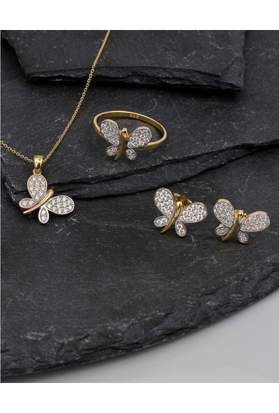 Feays 14 Ayar Taşlı Kelebek Takı Seti