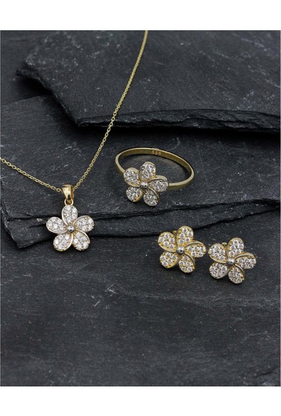 Feays 14 Ayar Çiçek Modeli Taşlı Takı Seti Feays 14 Ayar Çiçek Modeli Taşlı Takı Seti