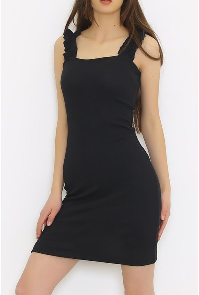 Omuz Fırfırlı Elbise Siyah - 8983.1092.