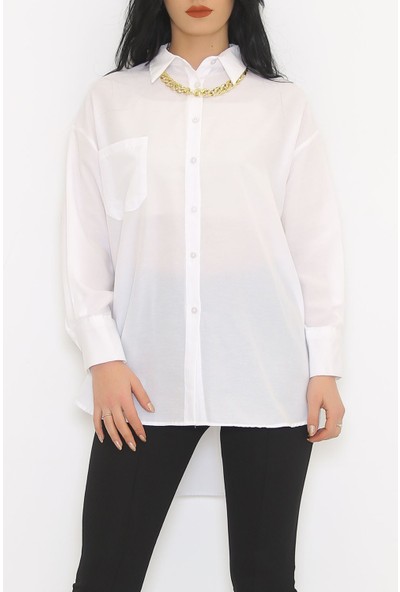 Kolyeli Oversize Gömlek Beyaz - 0061.255. Kolyeli Oversize Gömlek Beyaz - 0061.255.