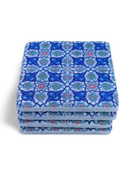 Bubigo 4'lü Set Desenli Mermer Bardak Altlığı Bubigo 4'lü Set Desenli Mermer Bardak Altlığı