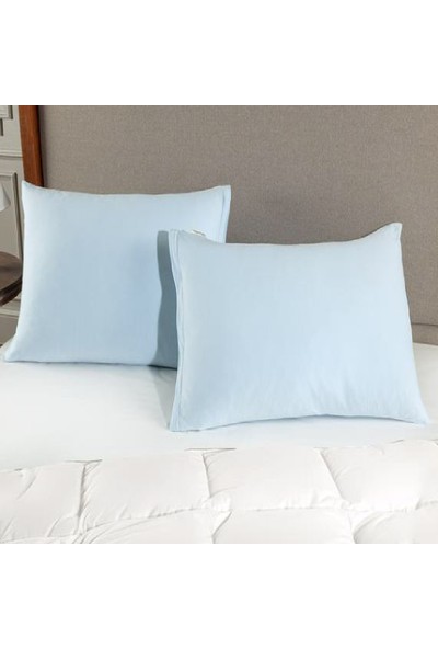 Hediye Nest Buz Mavisi 2'li Yastık Kılıfı Beyaz Fermuarlı 50X70 cm