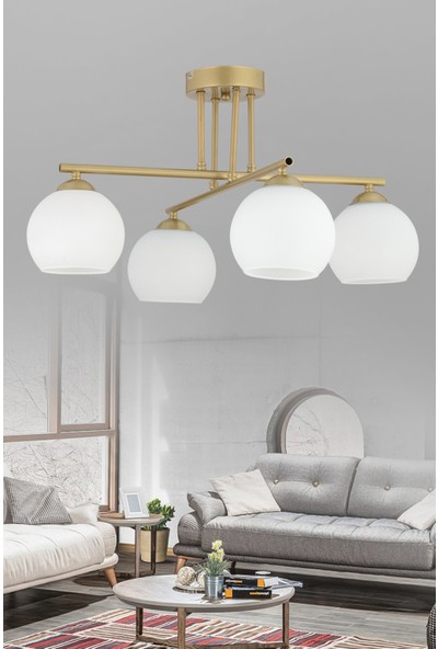 Dekorluna Benito 4'lü Eskitme Beyaz Camlı Modern Avize Dekorluna Benito 4'lü Eskitme Beyaz Camlı Modern Avize