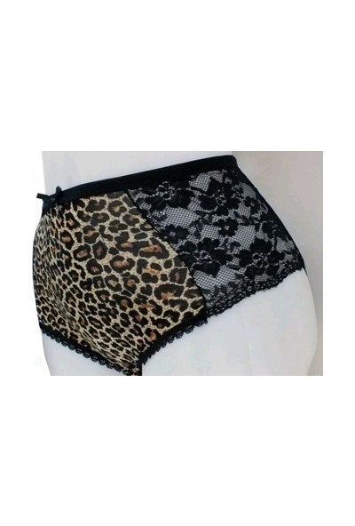 Hülya Butik Dantelli Leopar Desenli Yüksek Bel Kilot