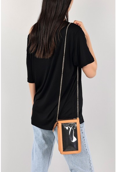 Kabartma Yazılı Şeffaf Detay Omuz Çantası