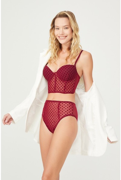 Cansoy Perla Flok Korseli Bordo Sütyen Takımı Cansoy Perla Flok Korseli Bordo Sütyen Takımı
