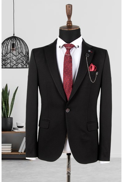 DeepSEA Siyah Desenli Tek Düğme Çift Yırtmaç Erkek Blazer Ceket 2001637 DeepSEA Siyah Desenli Tek Düğme Çift Yırtmaç Erkek Blazer Ceket 2001637