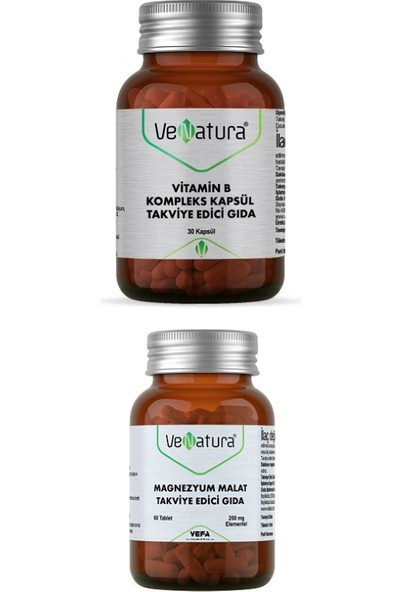 Vitamin B Kompleks Kapsül Takviye Edici Gıda 30 Kapsül + Magnezyum Malat 60 Tablet Vitamin B Kompleks Kapsül Takviye Edici Gıda 30 Kapsül + Magnezyum Malat 60 Tablet