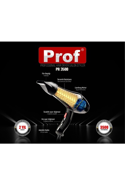 Prof Turbo 3500 Profesyonel Fön Makinesi ve Saç Kurutma Prof Turbo 3500 Profesyonel Fön Makinesi ve Saç Kurutma