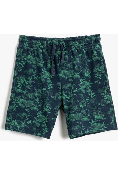 Koton Çiçek Baskılı Şort Beli Lastikli Cepli Diz Üstü Pamuklu