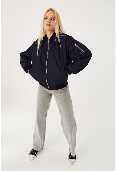 FullaModa Fermuar Detaylı Oversize Mont