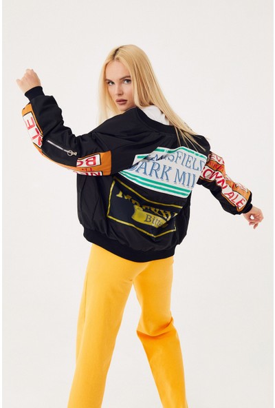 FullaModa Yazı Baskılı Oversize Mont FullaModa Yazı Baskılı Oversize Mont