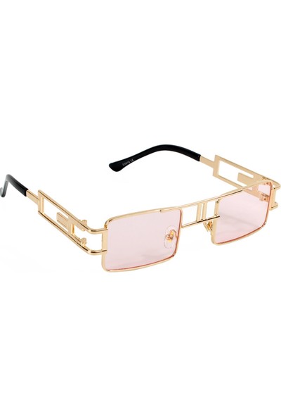 Afillix Concept Gold Çerçeve Pembe Dikdörtgen Cam Uv Filtre Güneş Gözlüğü