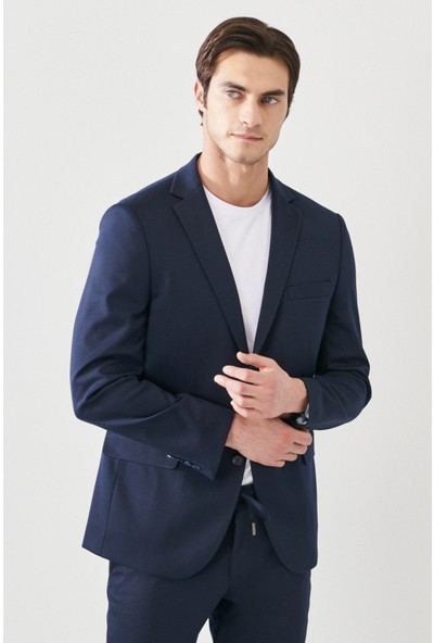 Altınyıldız Classics Slim Fit Mono Yaka Düz Lacivert Klasik Takım Elbise