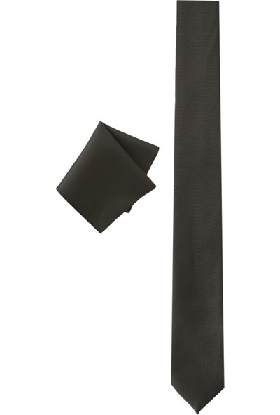 Altınyıldız Classics Standart Fit Düz Siyah Kravat-Mendil Aksesuar Set